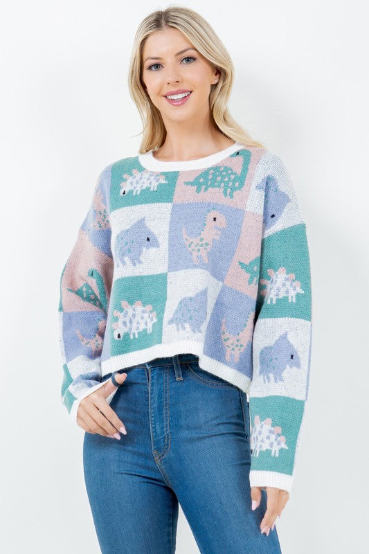 Dinosaur Block Crop Sweater Ivory – Rather Awesome